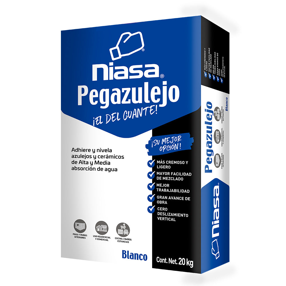 PEGA AZULEJO BLANCO "NIASA" 20 KG. (PEGNIASABLANCO) – Materiales ...